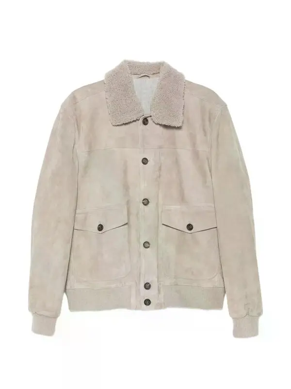 Eleventy Suede Shearling Collar Jacket - Grey