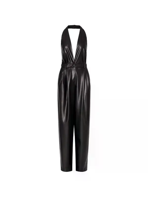 Liu Jo Coated Fabric Jumpsuit With Deep V-neckline And Open Back - Black