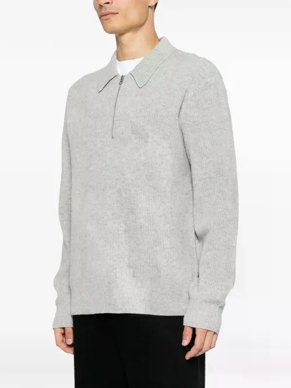 SAMSOE SAMSOE Ribbed-knit Quarter-zip Polo Shirt