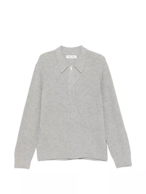 SAMSOE SAMSOE Ribbed-knit Quarter-zip Polo Shirt - Grey