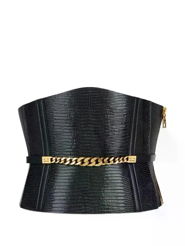 Elisabetta Franchi Bustier-style Leather Belt With Chain Detail - Black