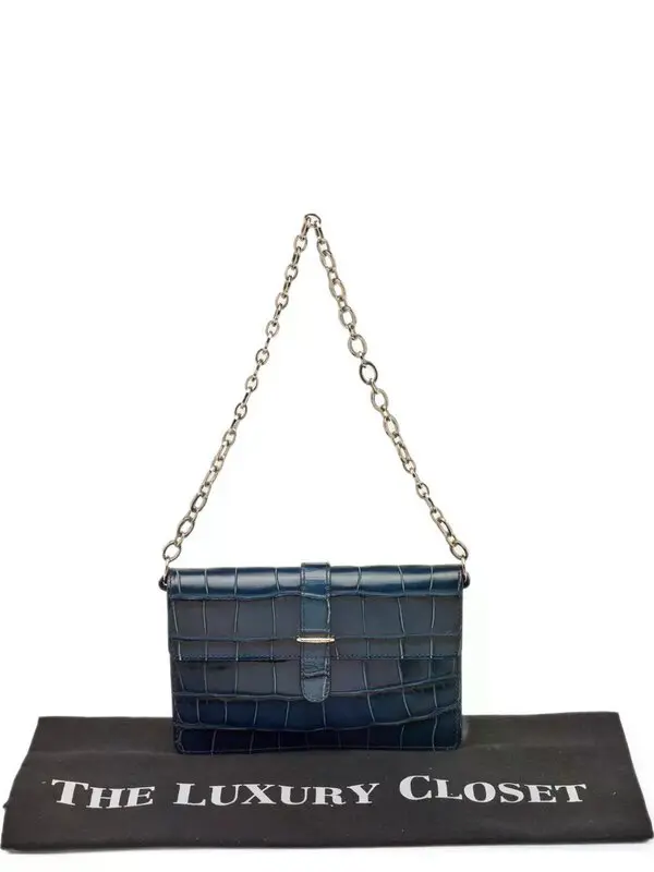 Furla Greta Croc-embossed Chain Clutch Bag - Blue