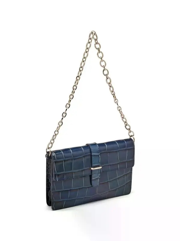 Furla Greta Croc-embossed Leather Clutch With Chain Strap - Blue