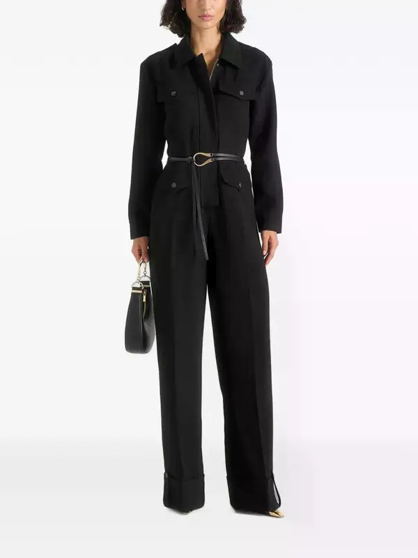 Manière De Voir Ruby In Tailored Crepe Belted Utility Jumpsuit - Black