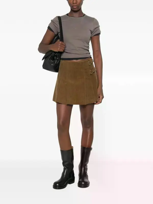 GOLDEN GOOSE Pleated Corduroy Mini Skirt - Brown