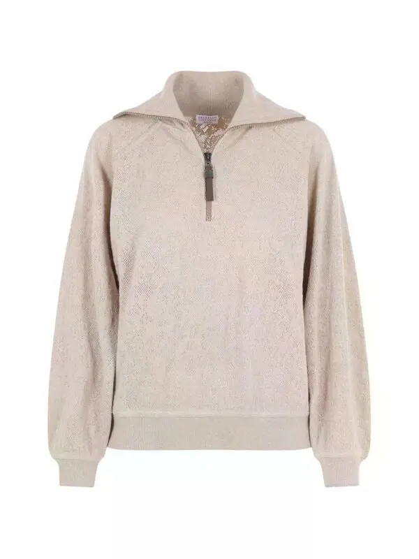 Brunello Cucinelli Pointelle-knit Half-zip Sweatshirt - Neutrals