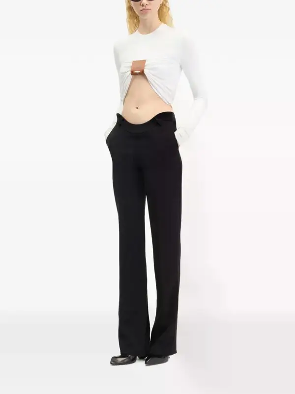 JEAN PAUL GAULTIER Stretch-viscose Jersey Long-sleeved Top With Leather Tag Detail - White