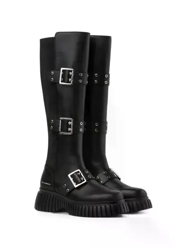 Karl Lagerfeld Kreeper Wedge Buckle Knee Boots - Black