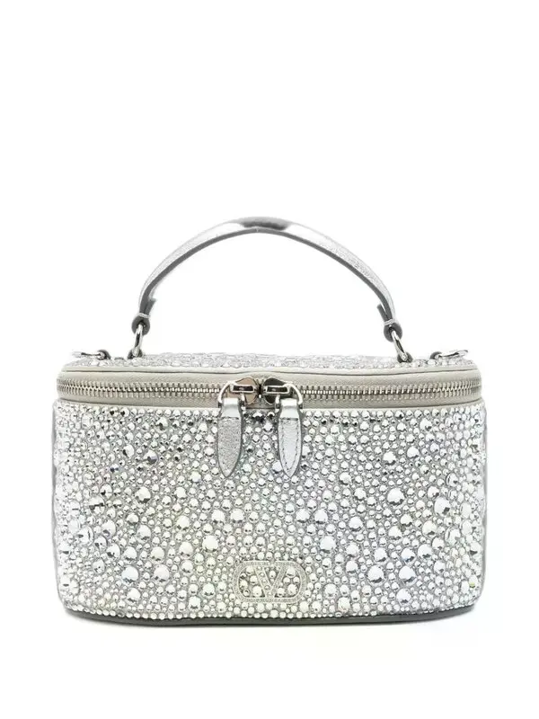 Valentino Garavani Vlogo Signature Crystal-embellished Vanity Case Mini Bag - Silver