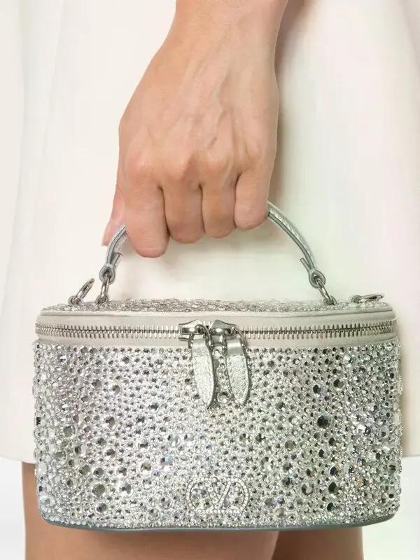 Valentino Garavani Vlogo Signature Crystal-embellished Vanity Case Mini Bag - Silver