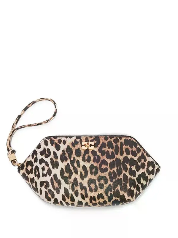 GANNI Bou Make-up Pouch In Grained Leopard - Neutrals