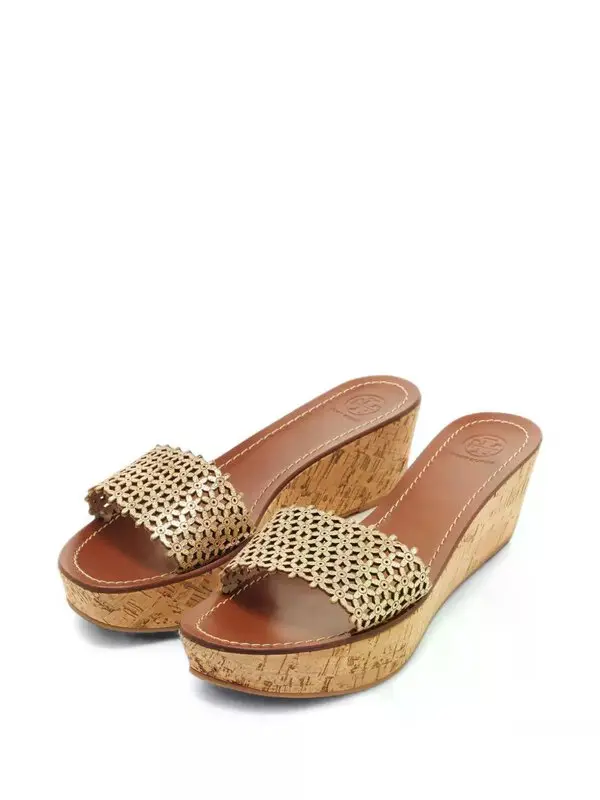 Tory Burch Perforated Leather Wedge Sandals