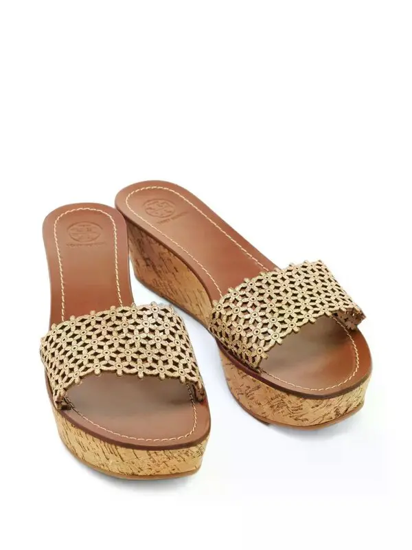 Tory Burch Perforated Leather Wedge Sandals