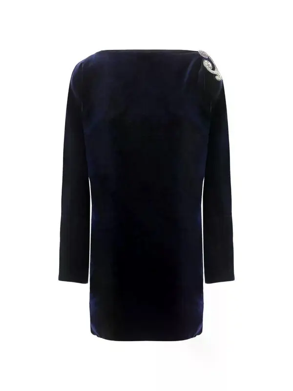 Versace Embroidered Velvet Mini Dress - Blue