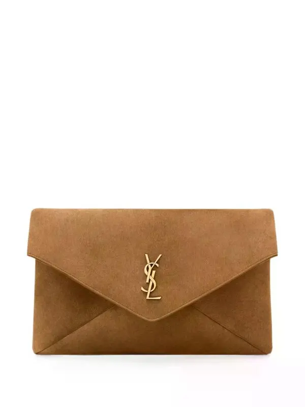 Saint Laurent Cassandre Large Envelope Pouch In Suede - Brown