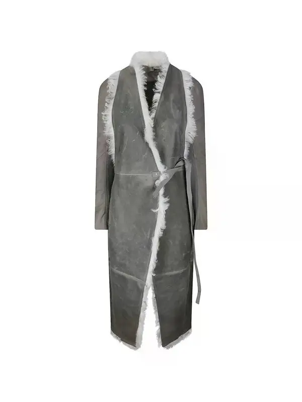Rick Owens Cyclops Shearling-trim Leather Coat - Grey