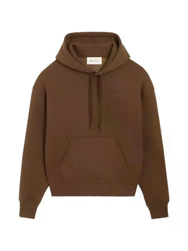 AMI Paris Cotton Hoodie With Embossed De Coeur - Brown
