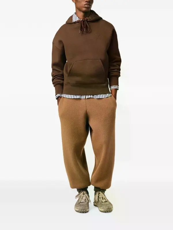 AMI Paris Cotton Hoodie With Embossed De Coeur - Brown