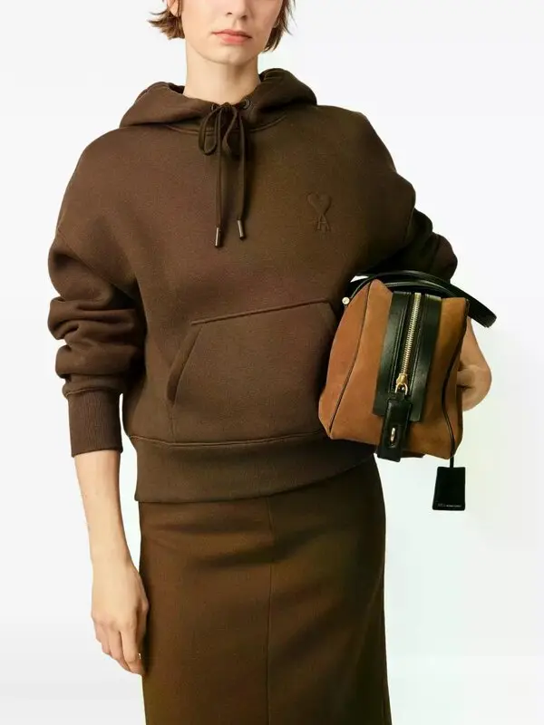 AMI Paris Cotton Hoodie With Embossed De Coeur - Brown