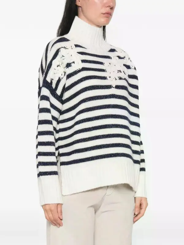 ERMANNO FIRENZE Floral-appliqué Striped Sweater - Neutrals