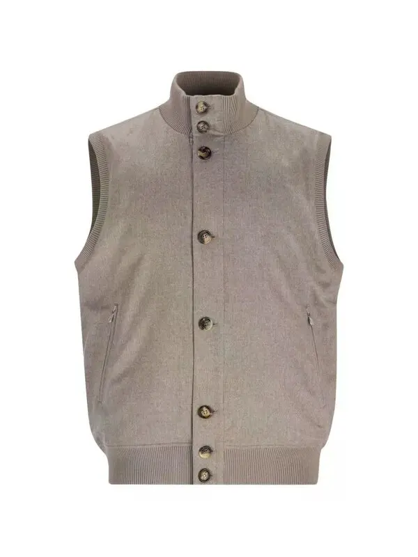 Brunello Cucinelli Ribbed-trim Button-up Gilet - Grey