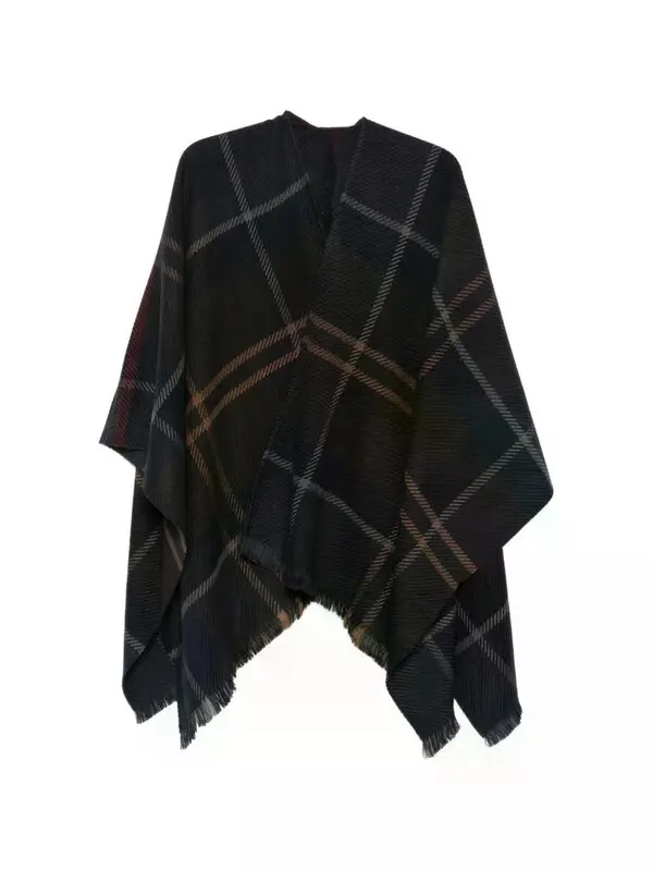 Barbour Shadow Classic Tartan Fringed Poncho - Blue