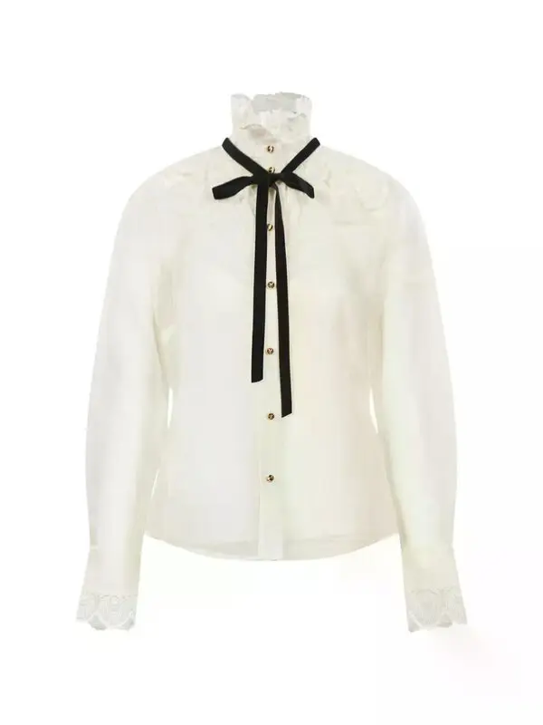 Zimmermann Lace-trim Pussy-bow Shirt - Neutrals