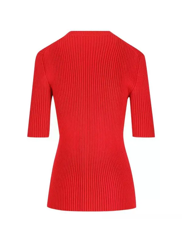 Prada Short-sleeved Ribbed Knit Wool Sweater - Red