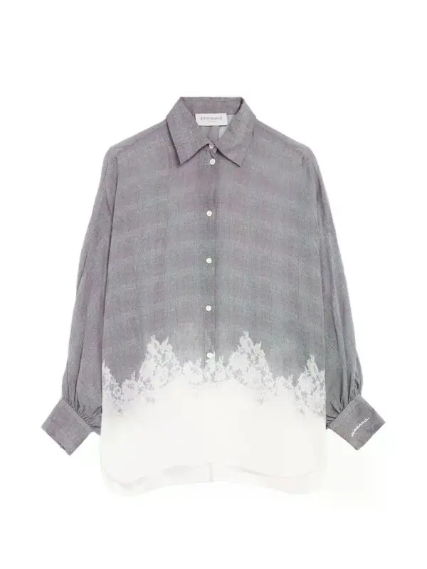 Ermanno Scervino Georgette Lace-trimmed Gingham Shirt - Grey