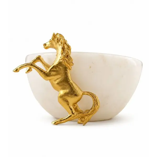 BELS & PEARL Handcrafted Bowl With Brass Horse Detail