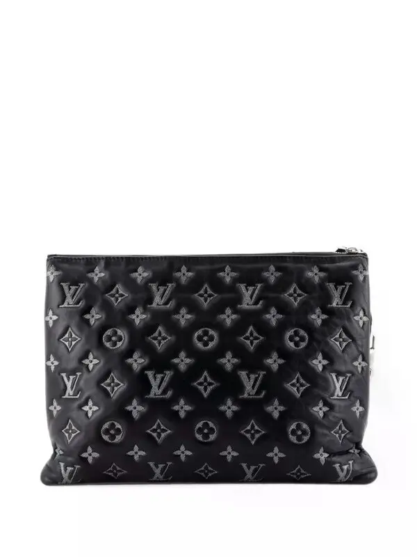 LOUIS VUITTON Coussin Bag Denim Printed Monogram Embossed Lambskin Mm Crossbody Bag - Black