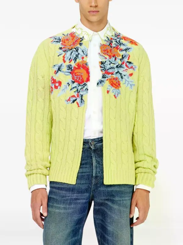 DIESEL® Open-front Cardigan In Floral Cable Knit