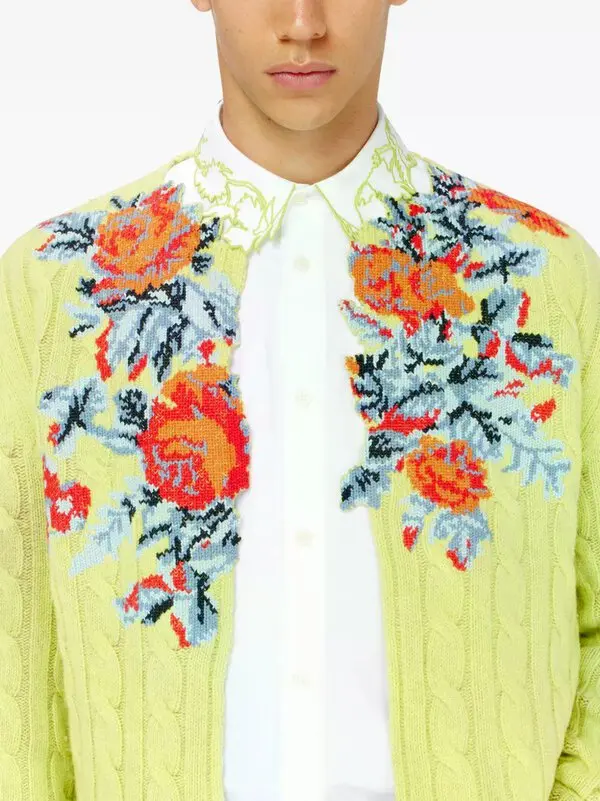 DIESEL® Open-front Cardigan In Floral Cable Knit