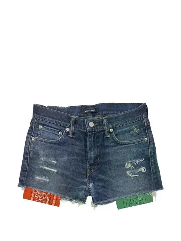 HTC LOS ANGELES Distressed Bandana-insert Mini Shorts - Blue