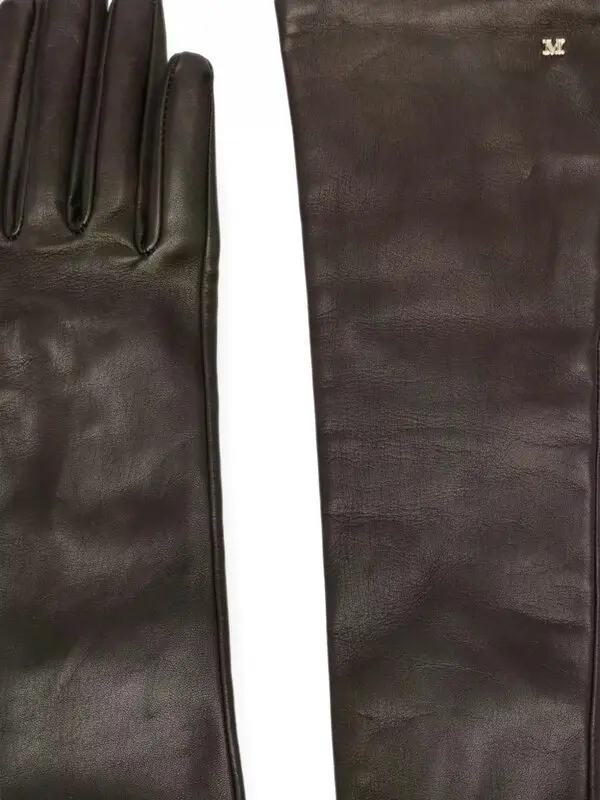Max Mara Afidee Logo-plaque Leather Gloves - Brown