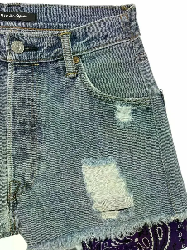 HTC LOS ANGELES Distressed Bandana-insert Shorts