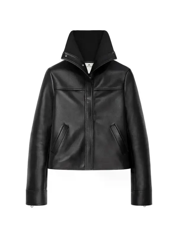 COURREGES High-collar Leather Jacket - Black
