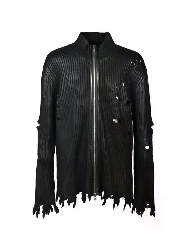 FILTH Waxed Distressed-knit Cardigan