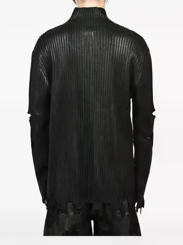 FILTH Waxed Distressed-knit Cardigan