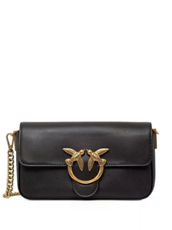 Pinko Love Birds Leather Crossbody Bag - Brown