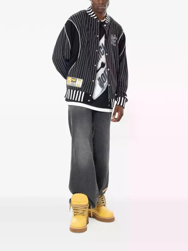 PDF Doc 2 Pinstripe Bomber Jacket - Black