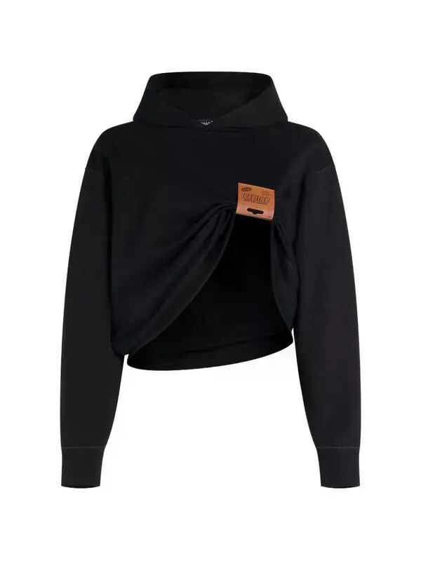 JEAN PAUL GAULTIER Cotton Fleece Hoodie With Leather Tag Detail - Black