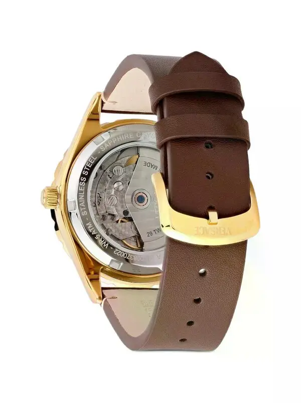 Versace Greca 42mm Automatic Watch With Brown Leather Strap - Black