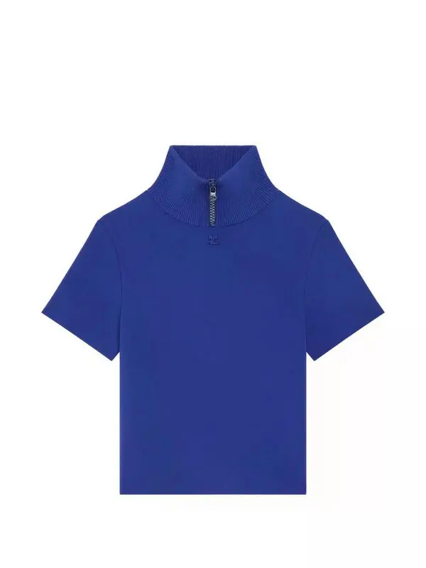 COURREGES Milano Knit Ribbed-collar Top - Blue