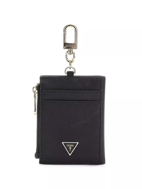 Guess Saffiano Logo-plaque Zip-fastening Card Holder - Black