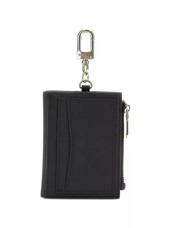 Guess Saffiano Logo-plaque Zip-fastening Card Holder - Black