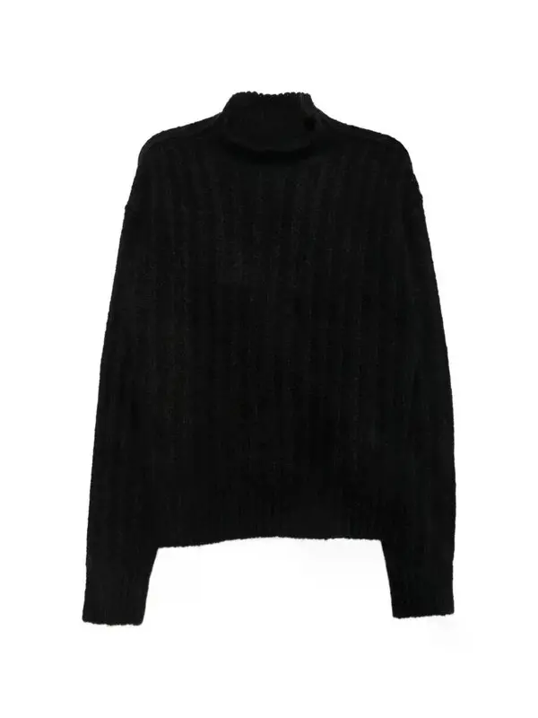 Rick Owens Ribbed Knit High Neck Sweater - Black