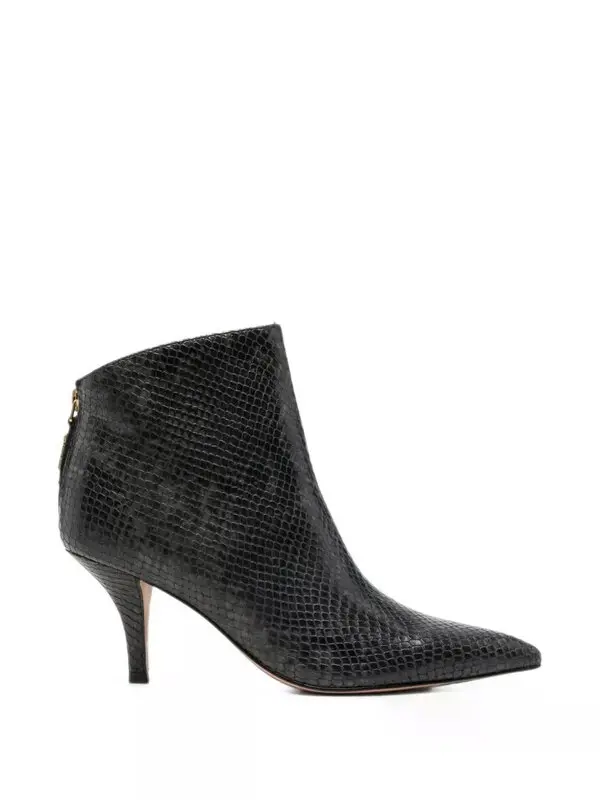 TWINSET Snakeskin Effect Pointed Toe Ankle Boots - Black