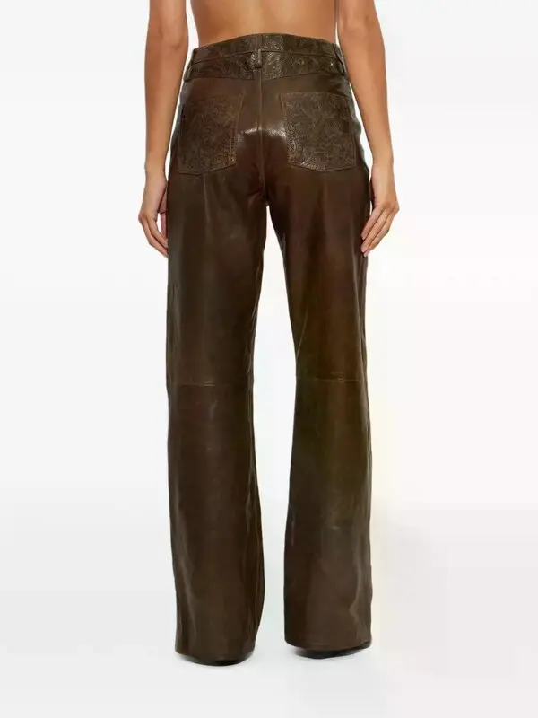 GOLDEN GOOSE Embossed Leather Trousers With Floral Detailing