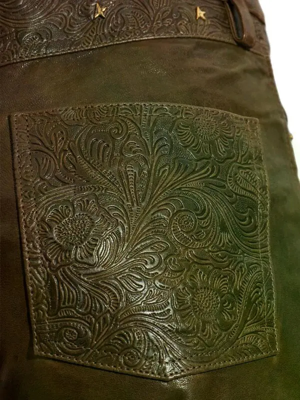 GOLDEN GOOSE Embossed Leather Trousers With Floral Detailing